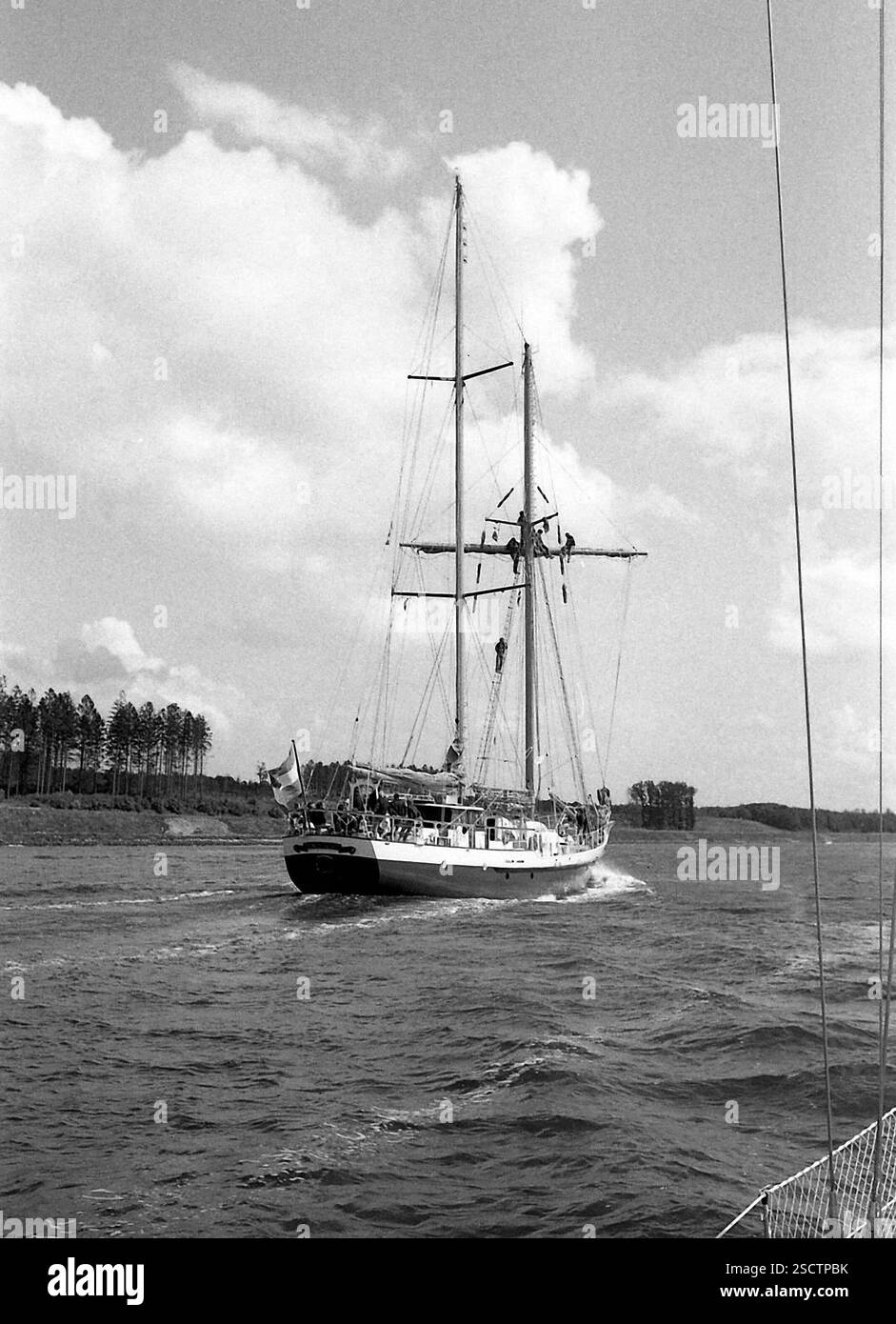 A sailing ship in the rigging in the Kiel Canal. [automated translation ...