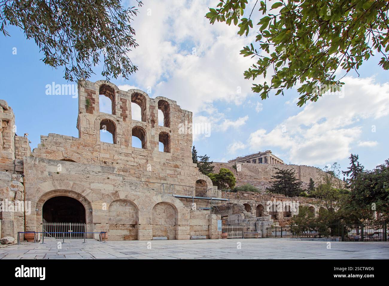 Ancient Acropolis in Athens, Greece. Theater of Dionysus, arch and wall ...