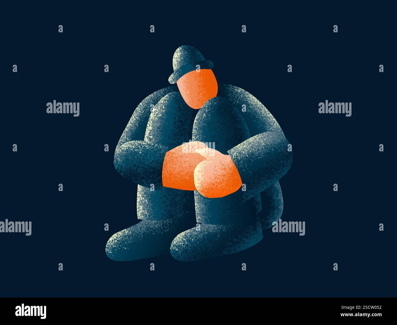Caricature of sorrow man. Illustration of a sad man. Noise texture ...