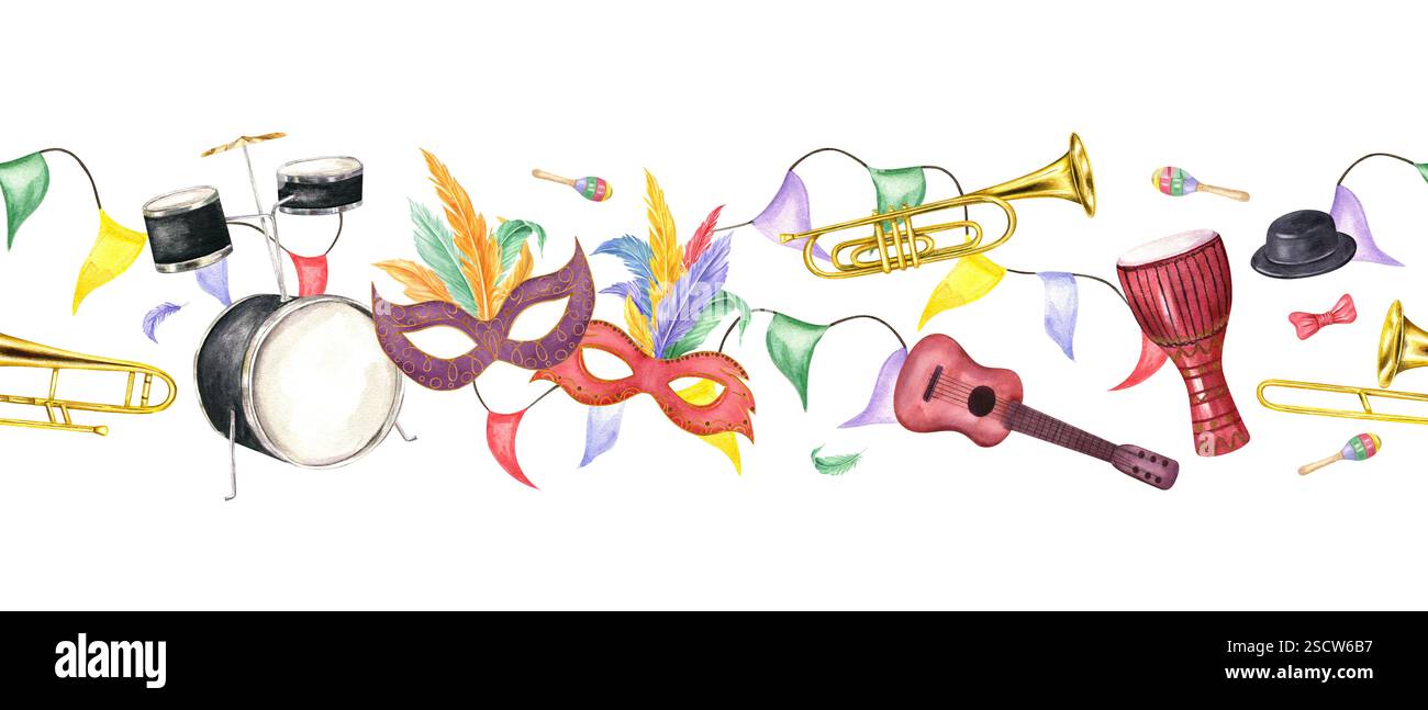 Carnival street party horizontal seamless banner isolated background ...