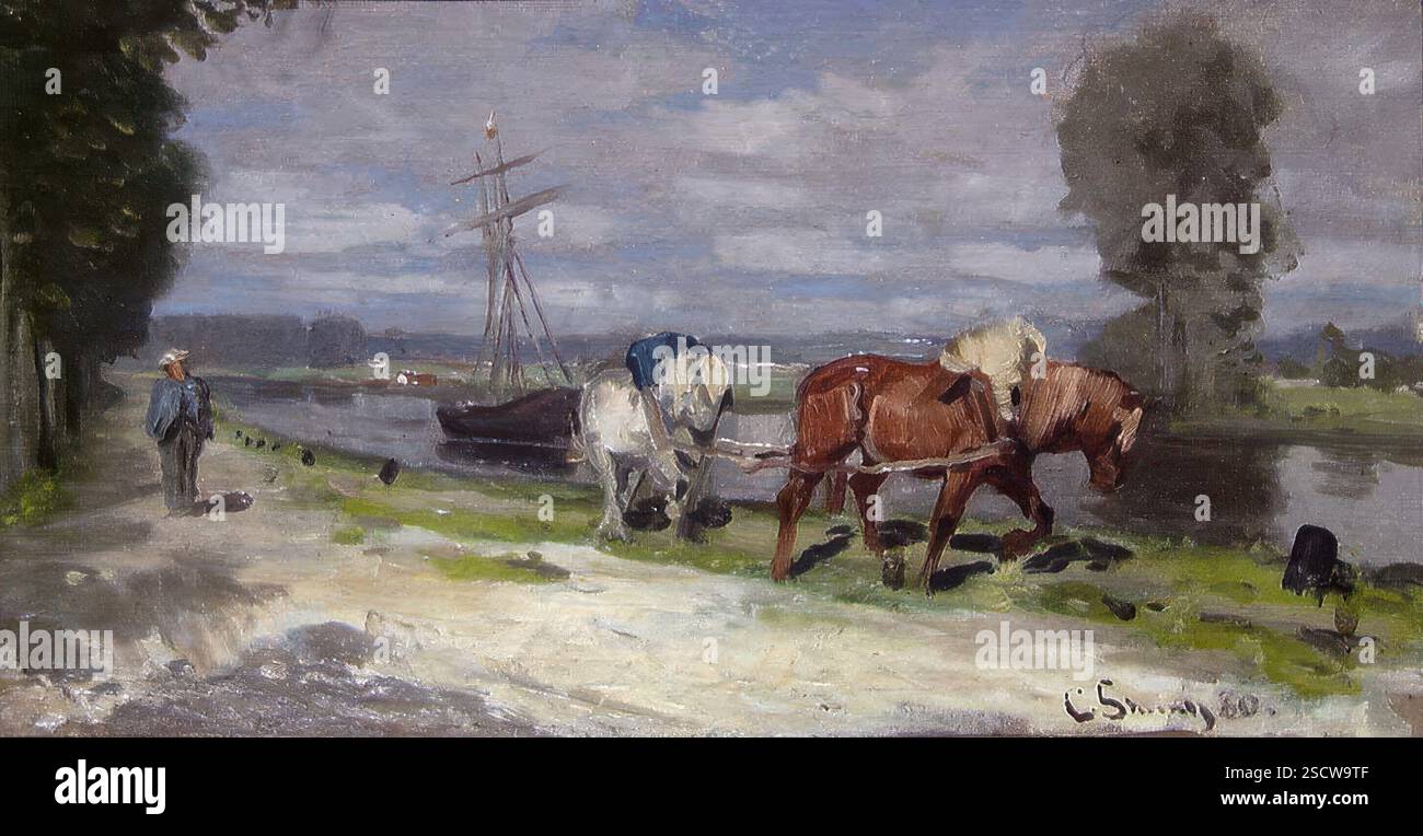 Canal in northern France, 1880 Stock Photo - Alamy
