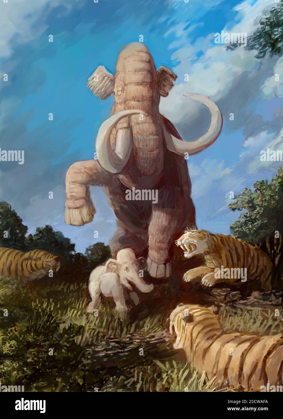 Illustration featuring the columbian mammoth protecting young from ...