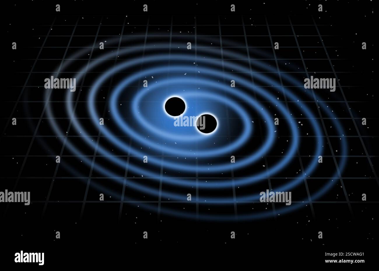 An illustration of a binary black hole in outer space. A binary black ...