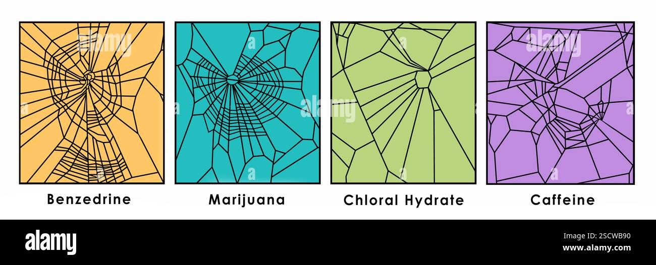 Computer artwork showing the effects of (from left to right) benzedrine ...