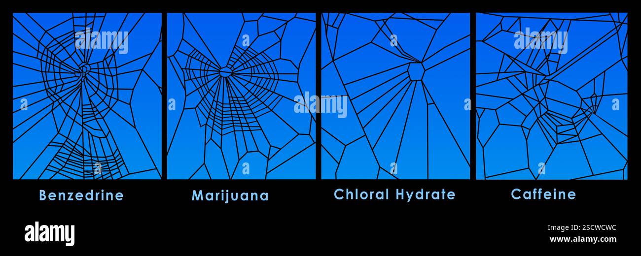 Computer artwork showing the effects of (from left to right) benzedrine ...