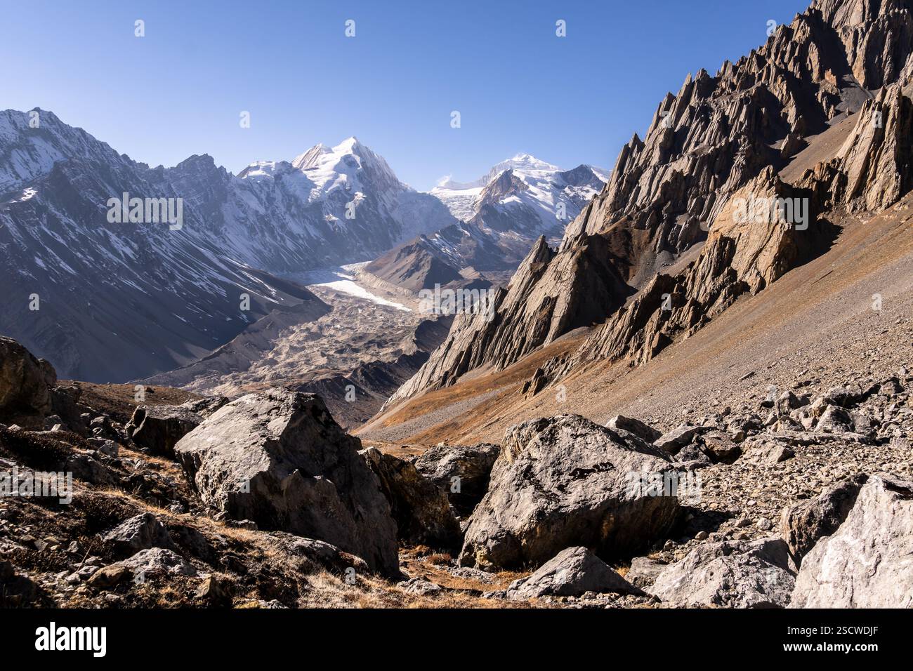 Manaslu Circuit, Nepal: Landscape of the Chinese Tibet border, the Rui ...