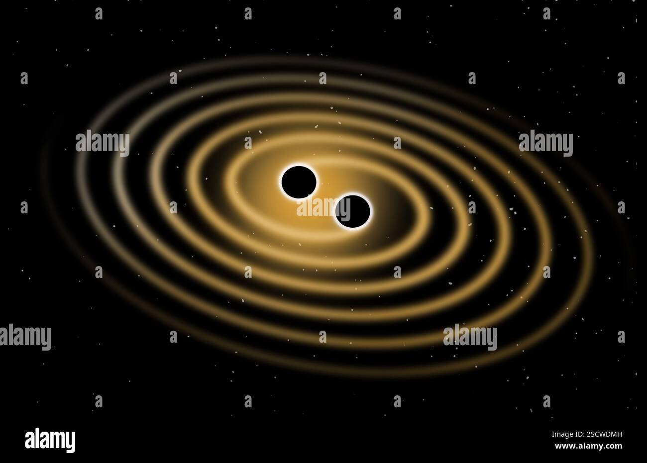 An illustration of a binary black hole in outer space. A binary black ...