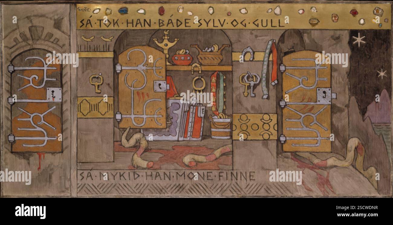 Oil and gold silver and stained glass on canvas hi-res stock ...