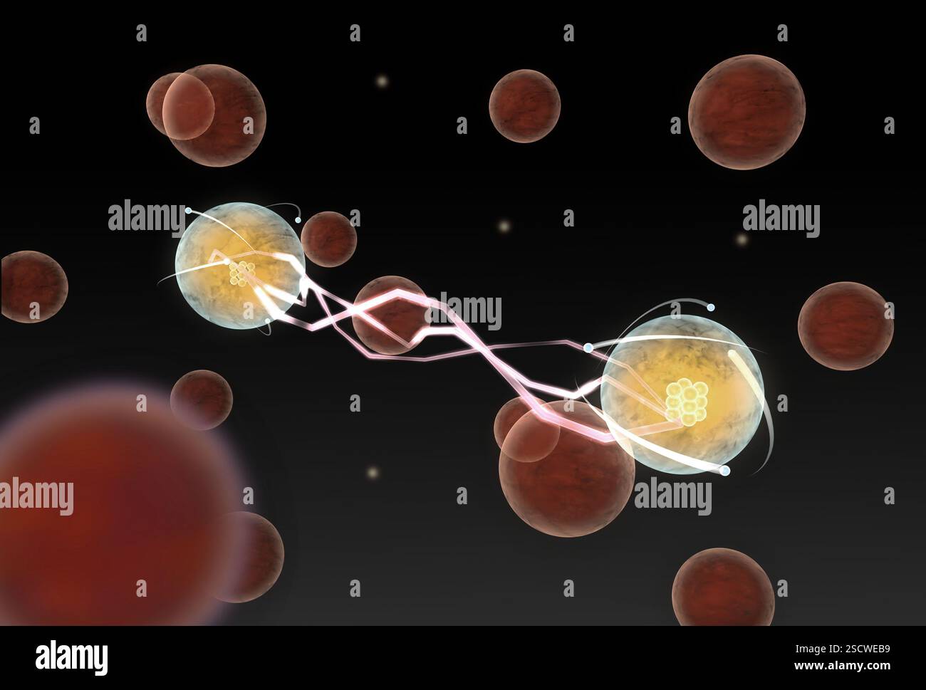 Quantum entanglement. Conceptual artwork of a pair of entangled quantum ...