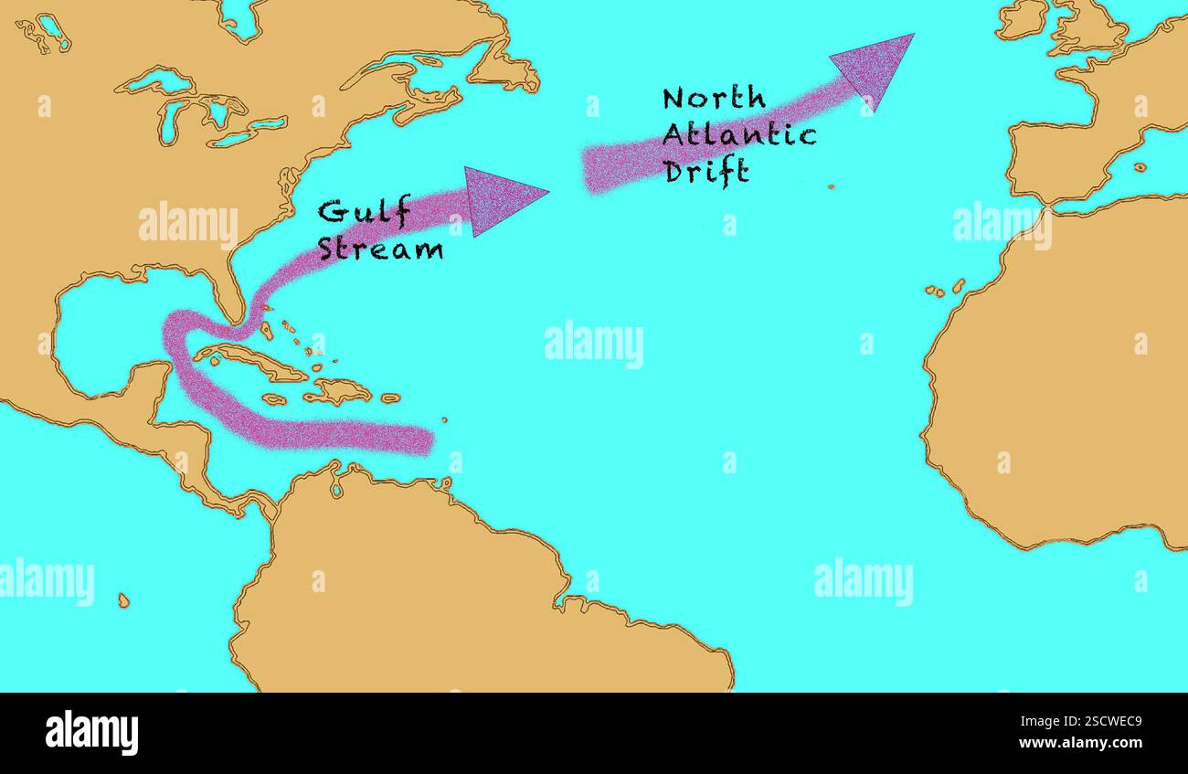 Gulf Stream and North Atlantic Current, Map Stock Photo - Alamy