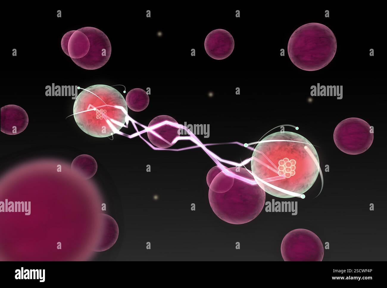 Quantum entanglement. Conceptual artwork of a pair of entangled quantum ...