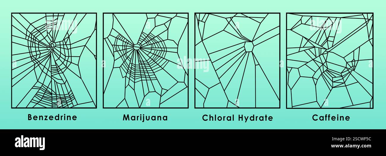 Computer artwork showing the effects of (from left to right) benzedrine ...