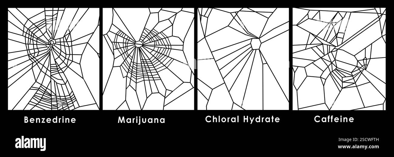 Computer artwork showing the effects of (from left to right) benzedrine ...