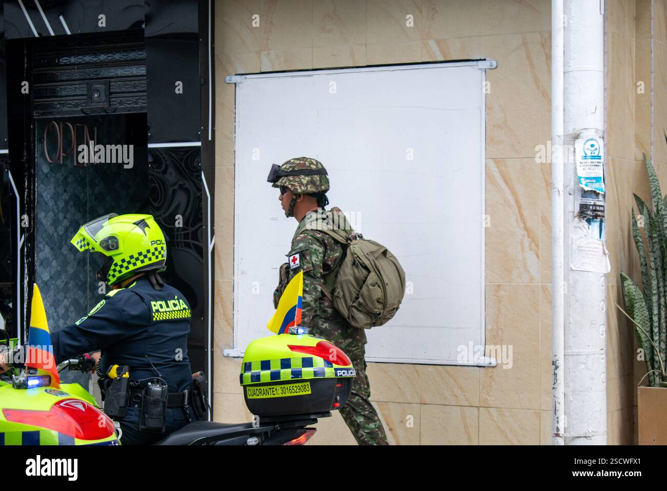 Colombian police and army on patrol, military and police forces patrolling together, Colombian ...