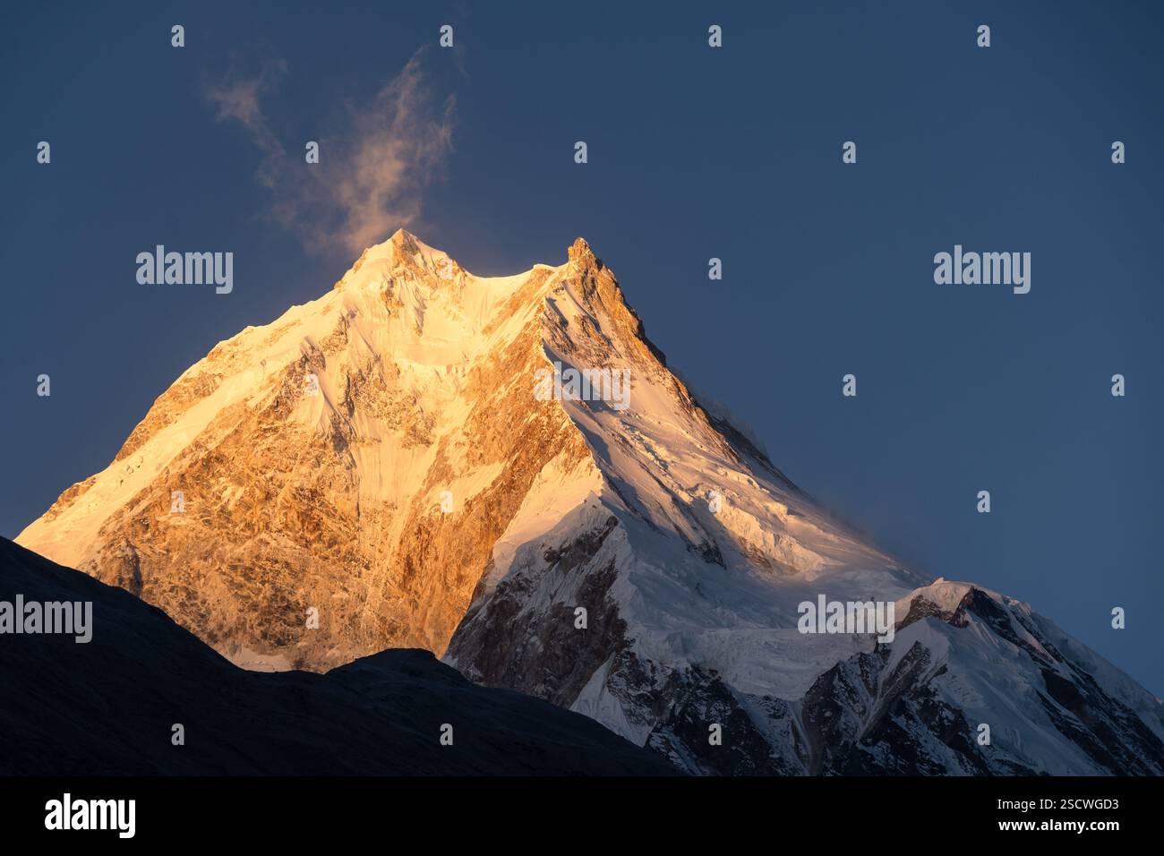 Manaslu, Nepal: Dramatic sunrise over the Manaslu peak (8163m) from the ...