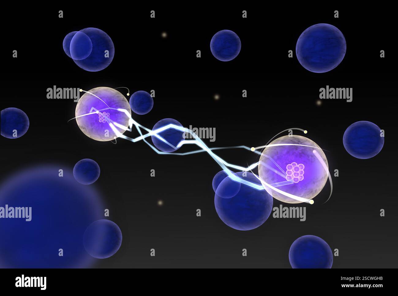 Quantum entanglement. Conceptual artwork of a pair of entangled quantum ...