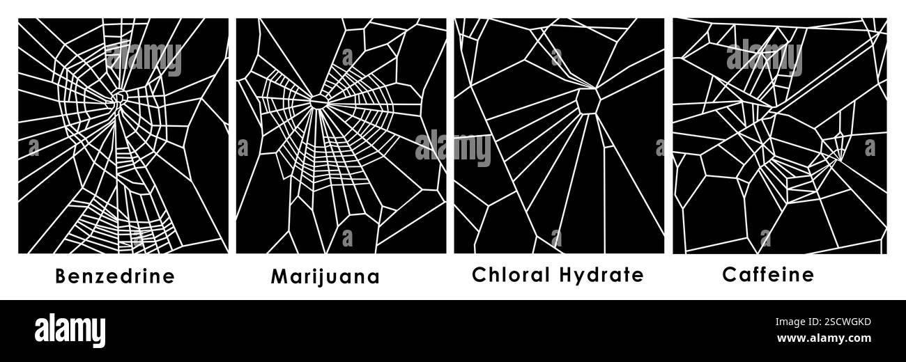 Computer artwork showing the effects of (from left to right) benzedrine ...