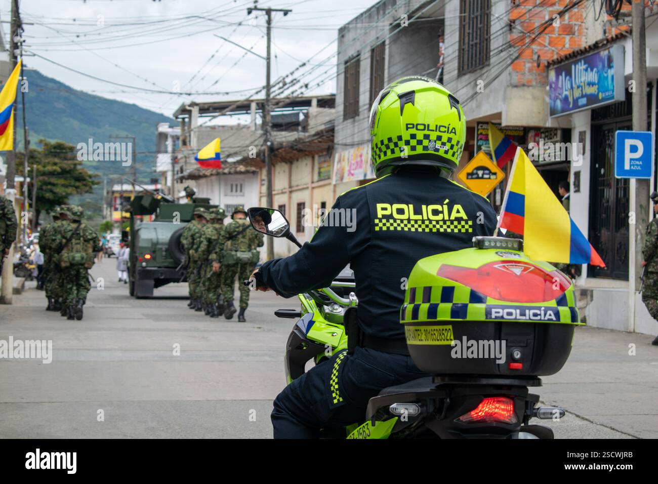 Colombian police and army on patrol, military and police forces patrolling together, Colombian ...