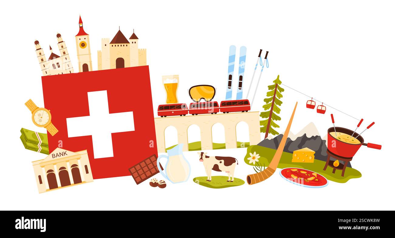 Travel to Switzerland, culture elements and landmarks, food and sweets ...