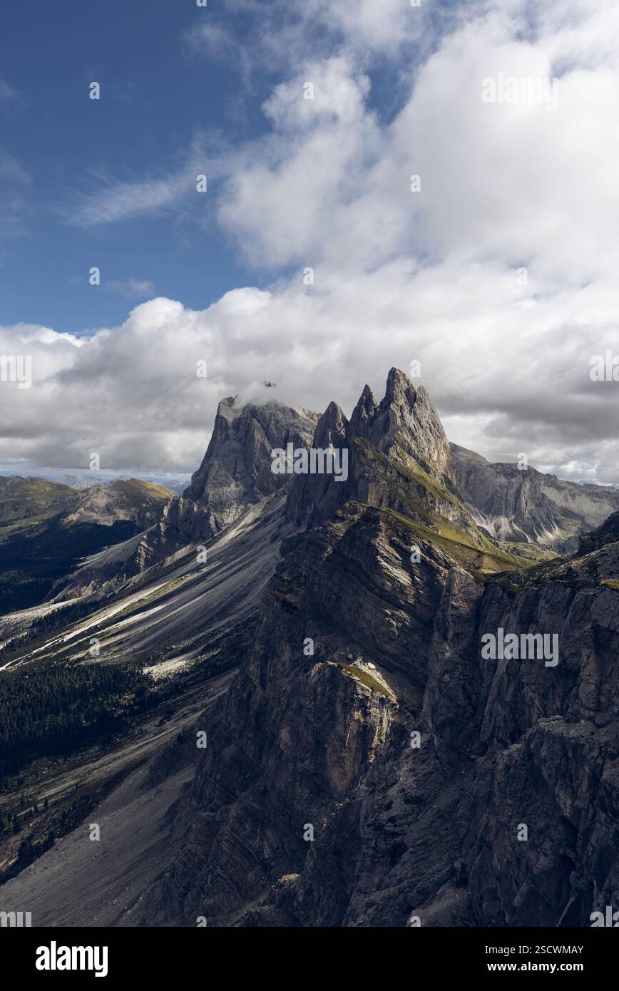 Vertical view of the Seceda ridge in the Dolomites, Italy, with ...