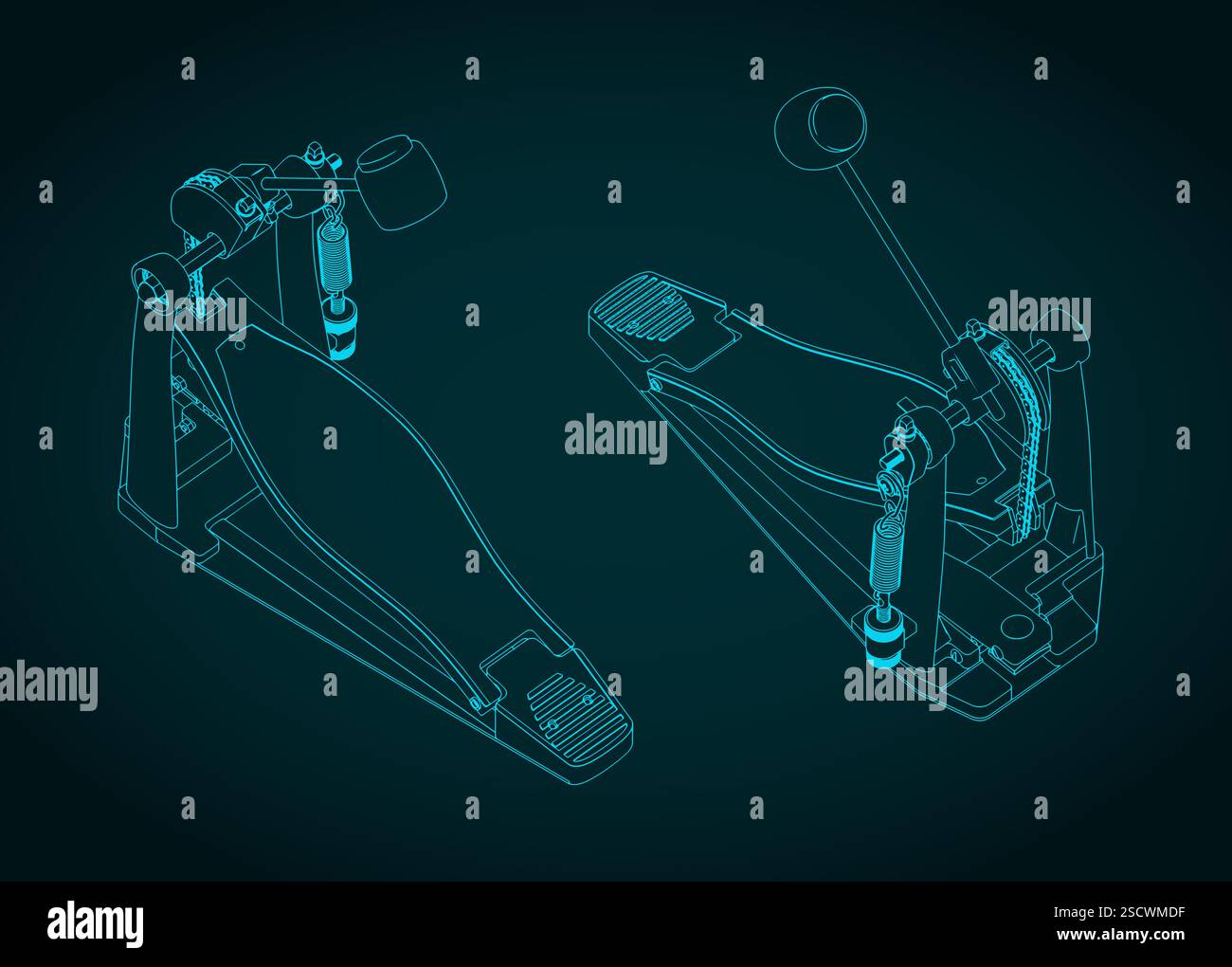 Bass drum pedal isometric blueprints illustration Stock Vector Image ...