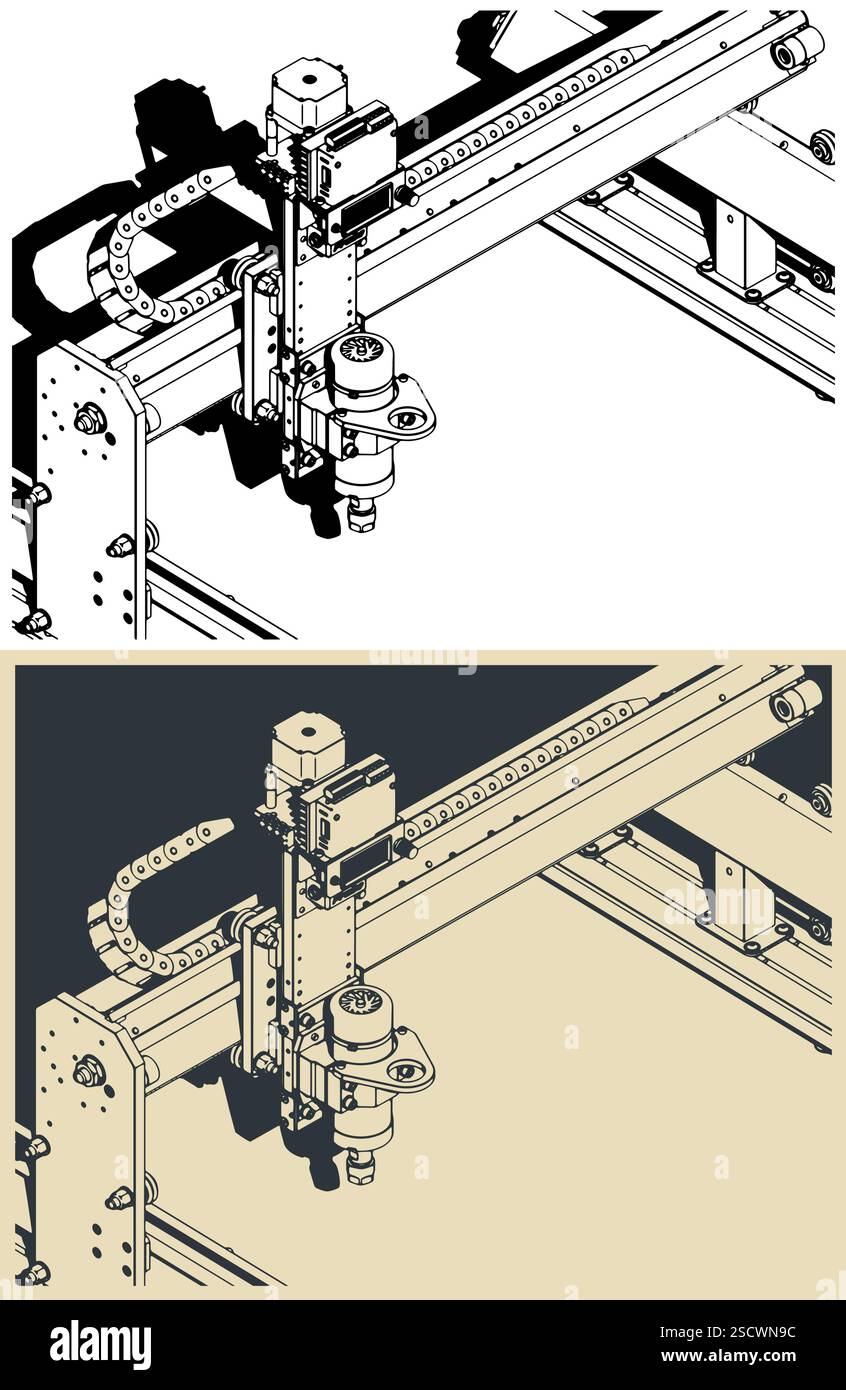 3 Axis CNC Router sclose-up vector illustrations Stock Vector Image ...