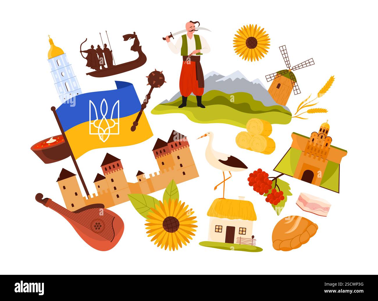 Ukrainian culture, nature and landmarks elements in infographic collage ...