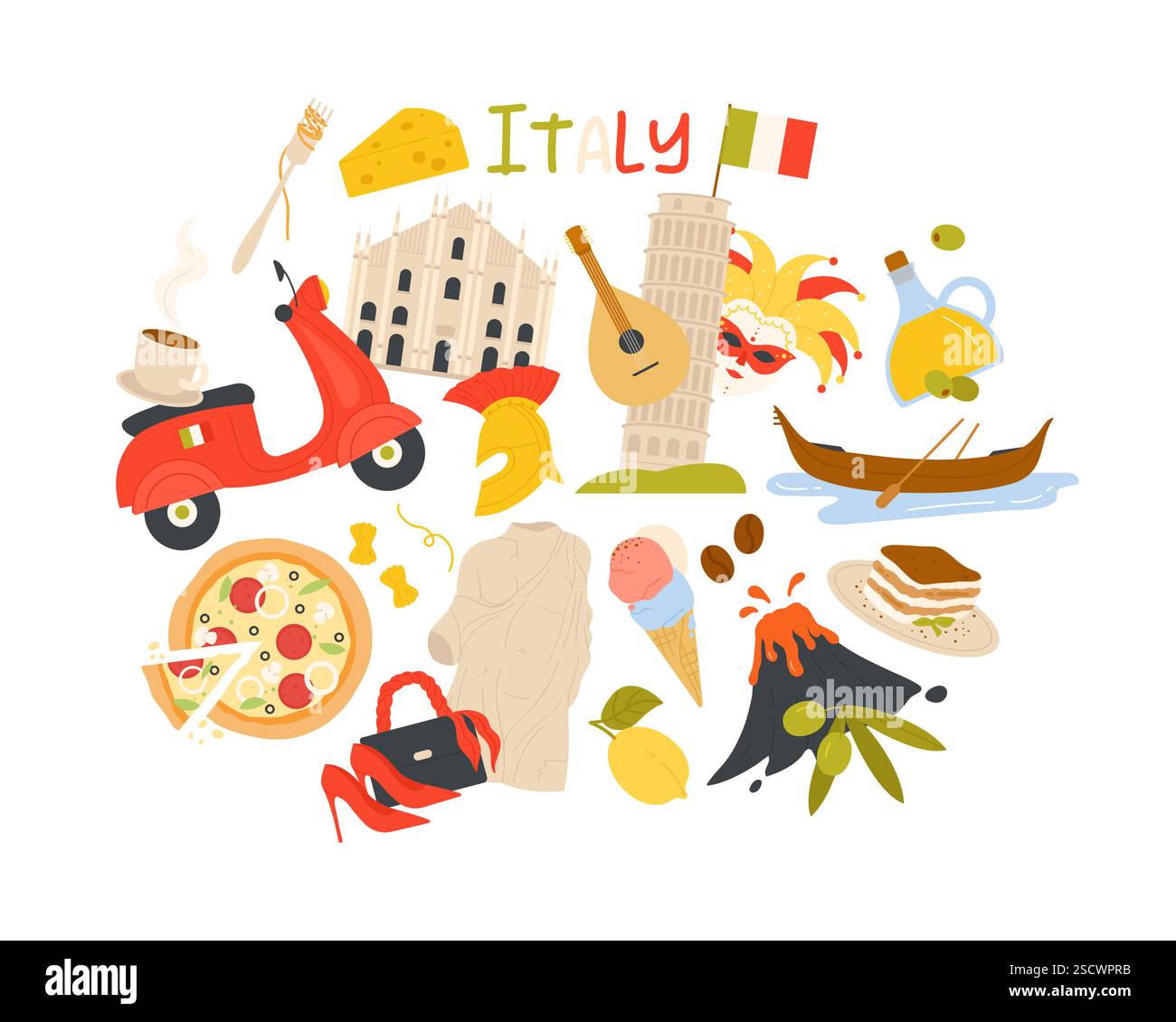 Travel to Italy, Italian vintage landmarks and culture labels. Famous ...