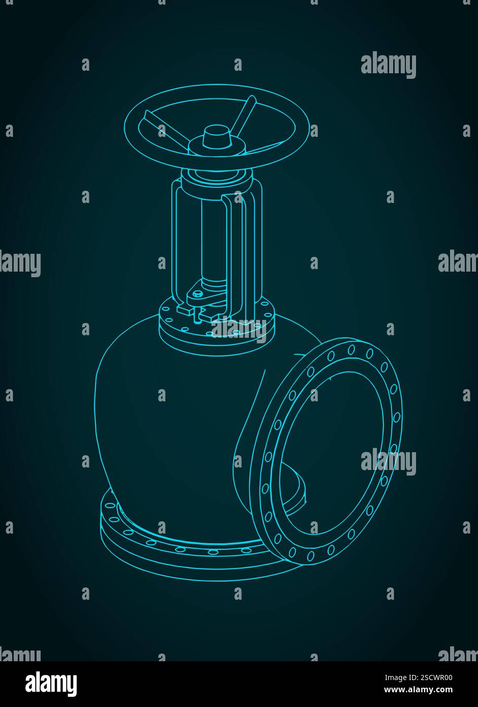 Flush valve 90 degree isometric blueprint illustration Stock Vector ...
