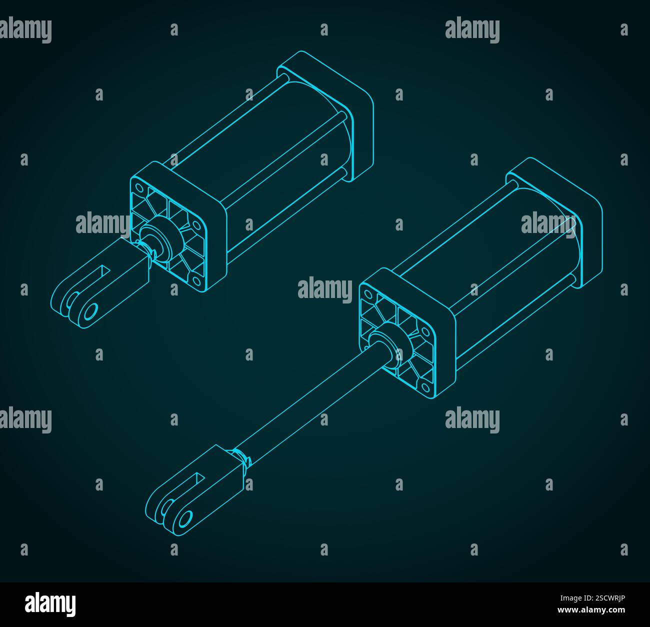 Pneumatic cylinder isometric blueprints illustrations Stock Vector ...