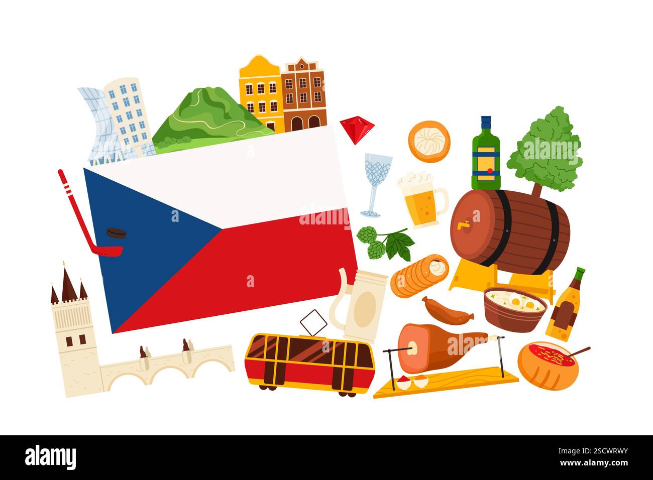 Travel to Czech Republic set, elements of culture and landmark of ...