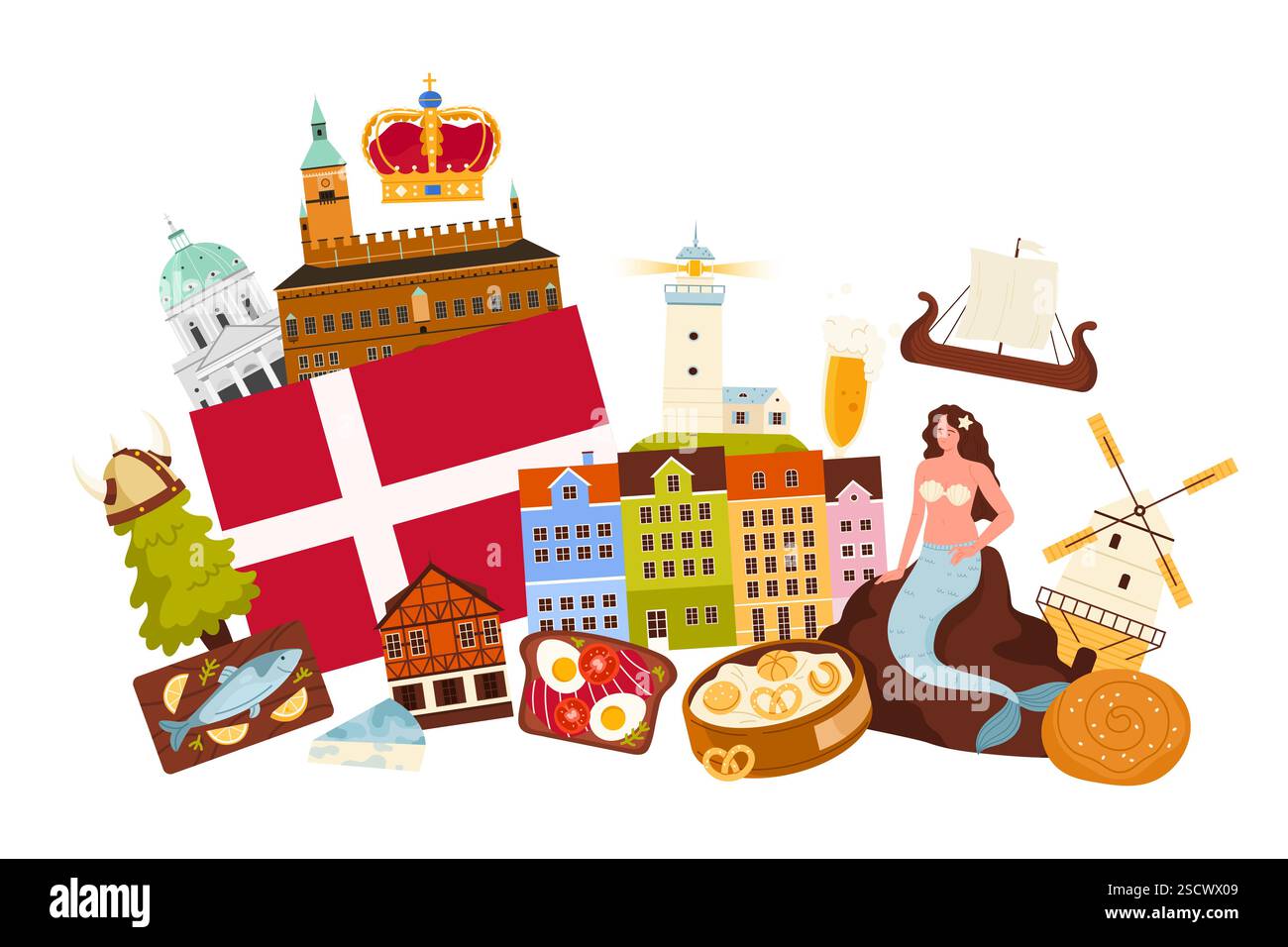 Travel to Denmark, national culture and food, landmark in infographic ...