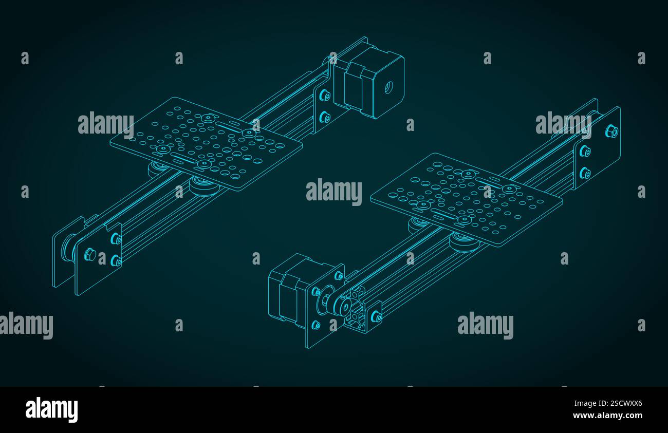 Belt driven linear actuator isometric blueprints Stock Vector Image ...