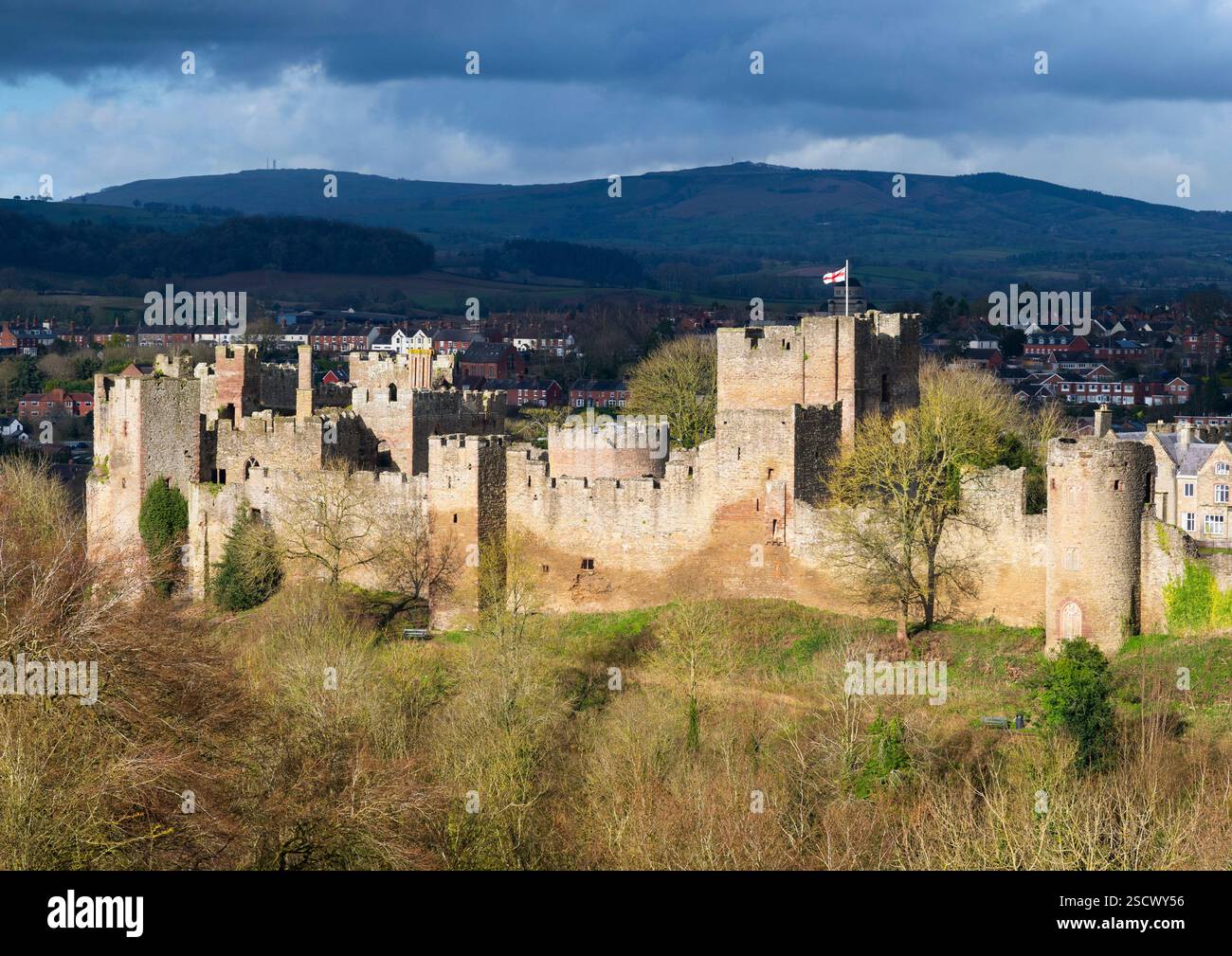 Ludlow Castle seen from Whitcliffe Common, Shropshire, England Stock ...
