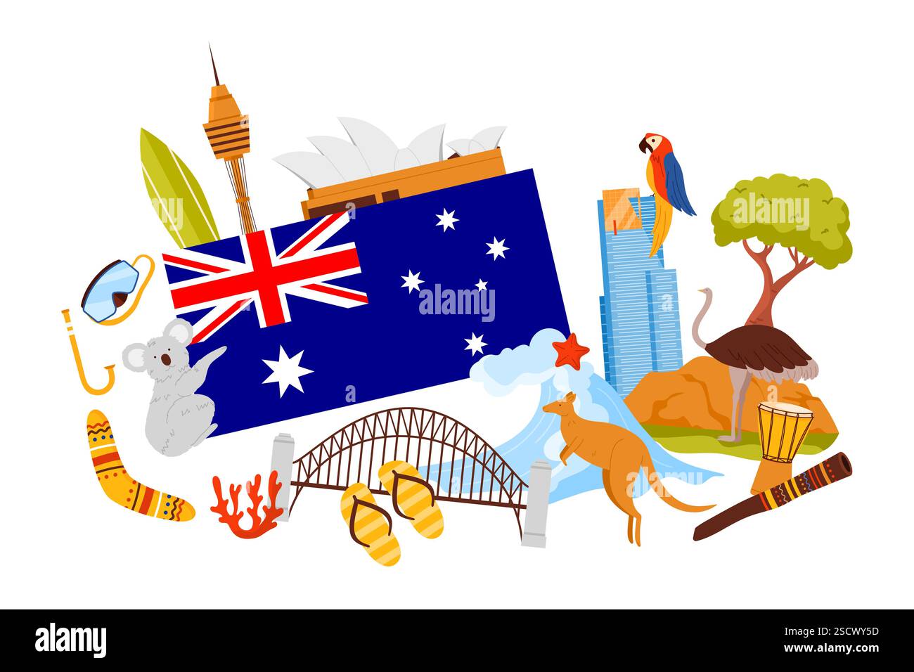 Travel to Australia, collage of famous landmarks, culture elements and ...