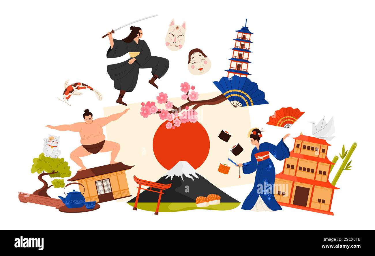 Travel to Japan, Japanese culture elements and famous architecture in ...