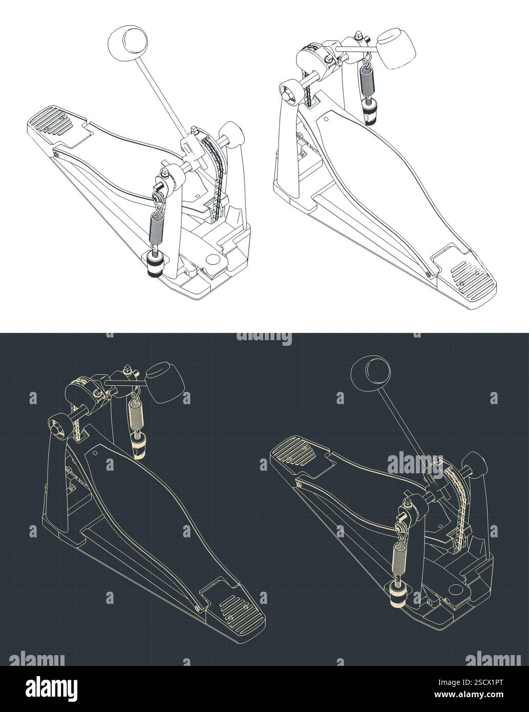 Bass drum pedal isometric blueprints illustrations Stock Vector Image ...