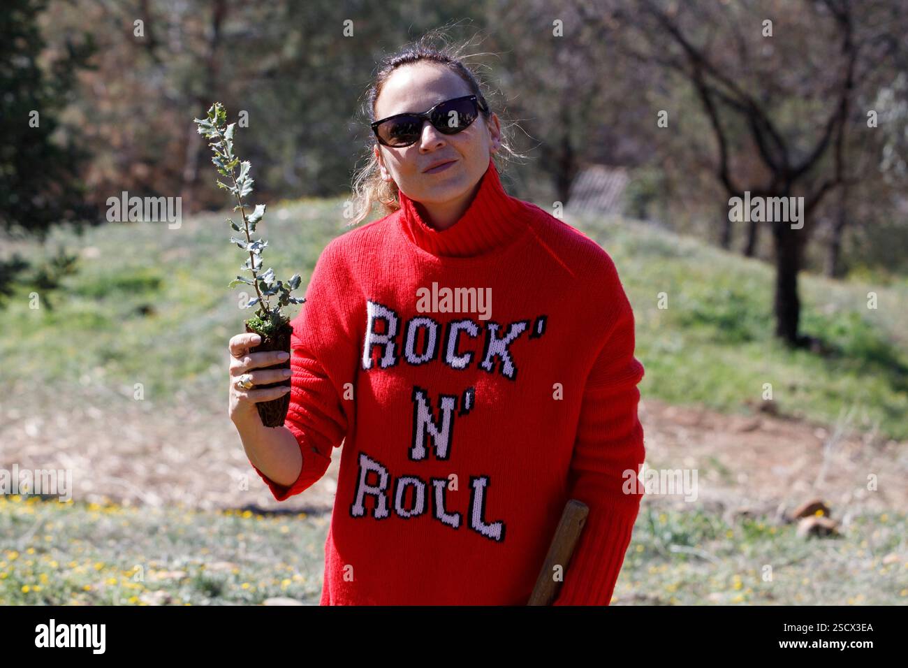 Leonor Watling during the planting of holm oak trees to offset the ...
