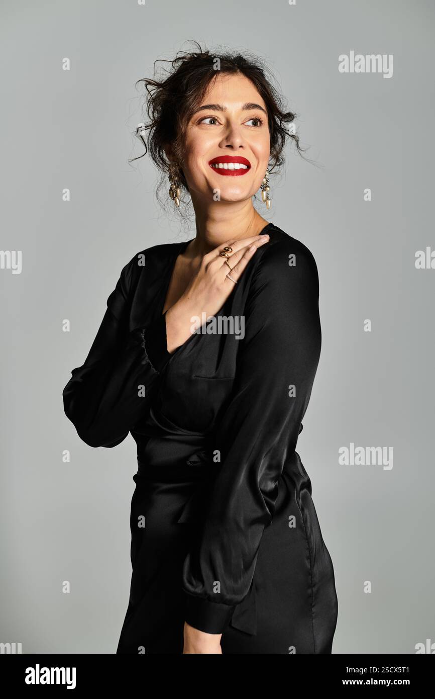 Elegance shines through a young woman's confident smile in a chic ...