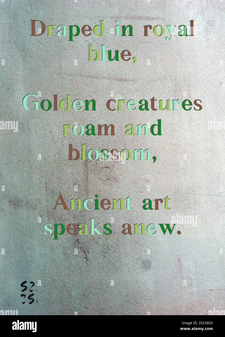 Draped in royal blue, Golden creatures roam and blossom, Ancient art ...