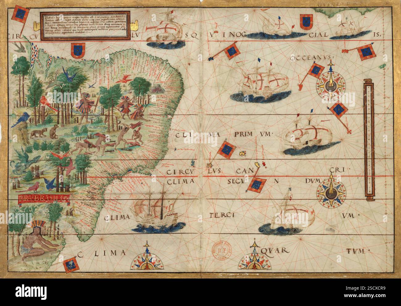 A beautiful 1599 map of Brazil, showing images of the Amazonian people ...
