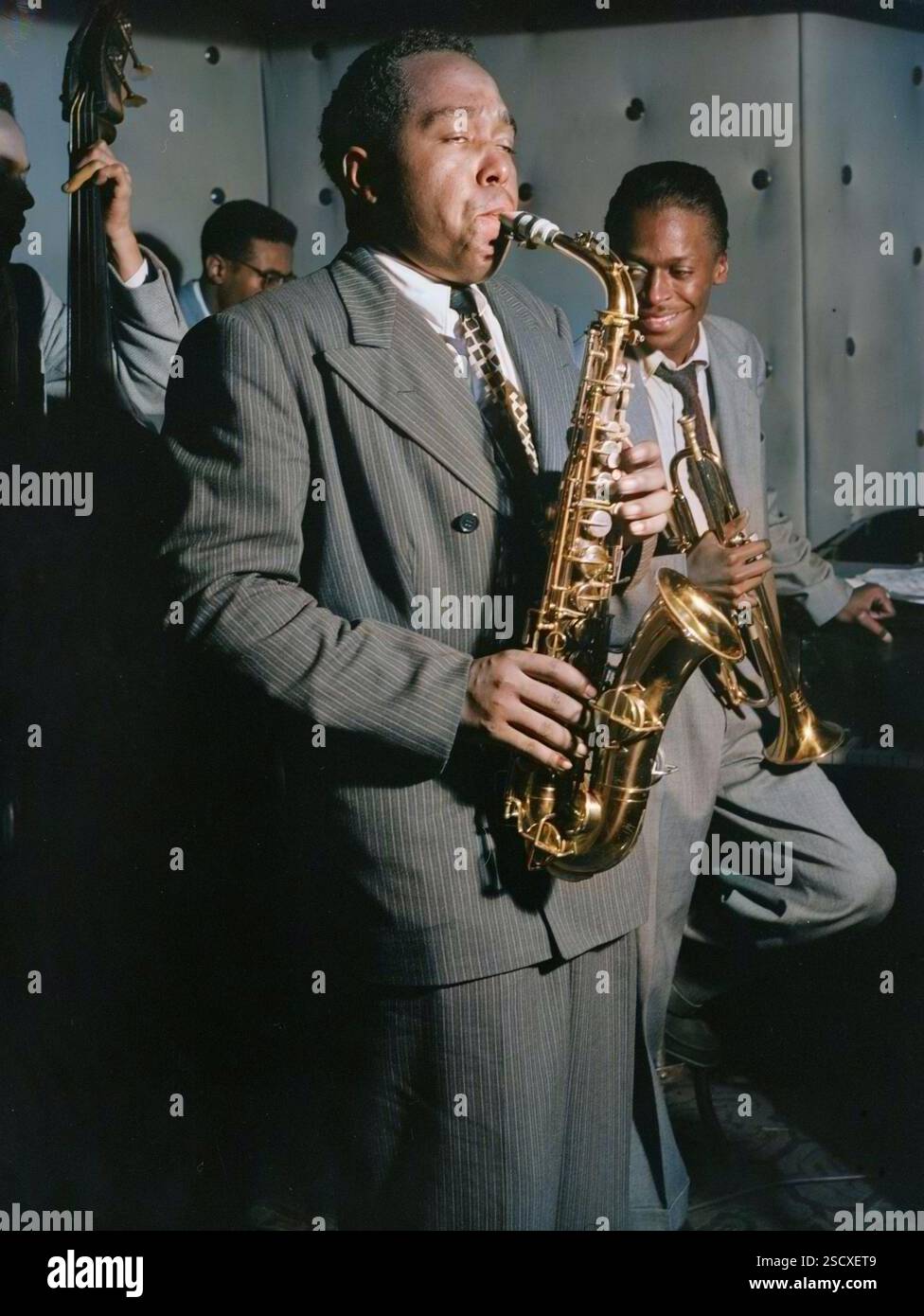 Portrait of Charlie Parker, Tommy Potter, Miles Davis, and Max Roach ...