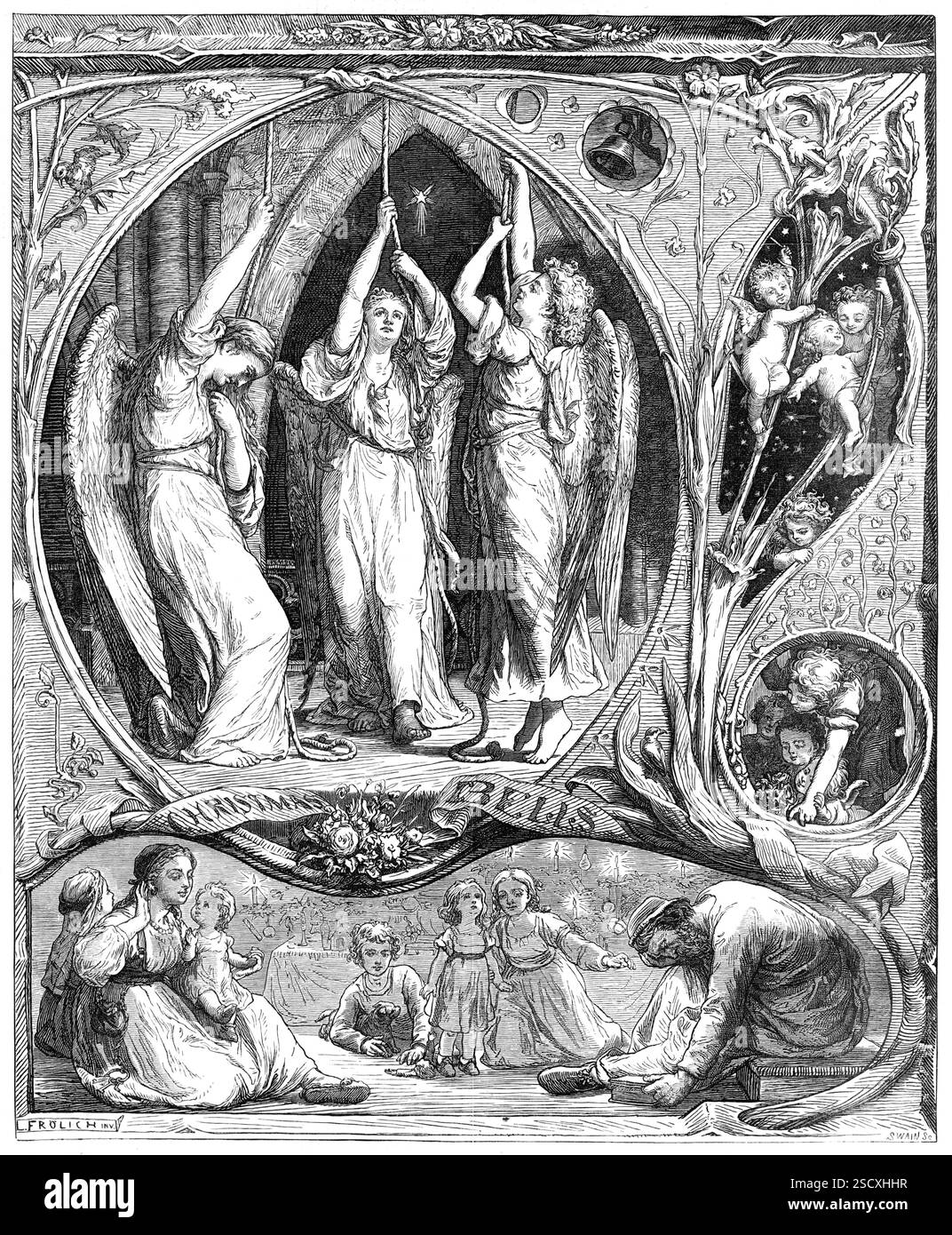 Christmas Bells, drawn by Lorenz Frölich, 1872. Illustration to a song ...
