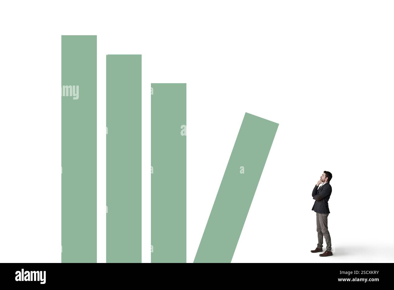 Stock market, white background or man on graph for analysis, investment ...