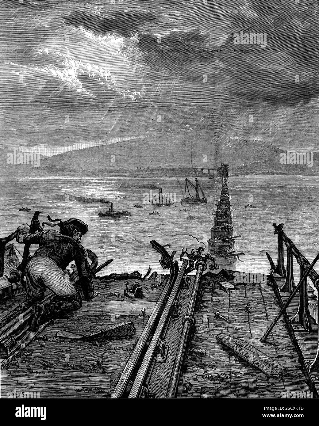 The Tay Bridge Disaster: view of the broken bridge from the north end ...