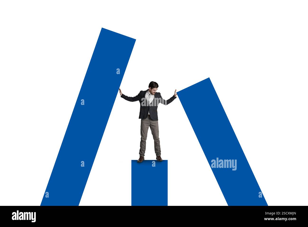 Stock market crash, recession or man on graph for collapse, investment ...