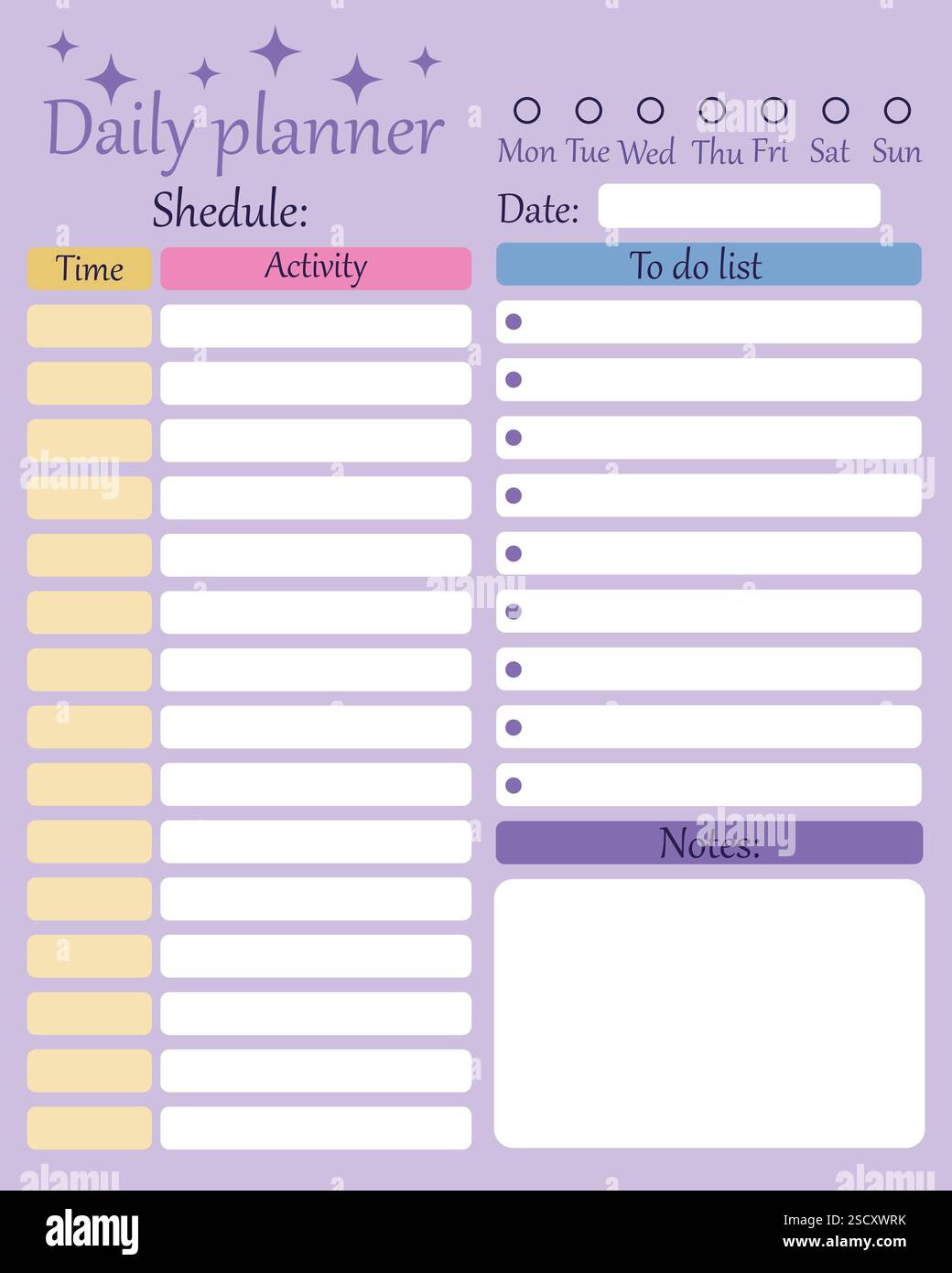 Modern color daily planner. Vector illustration Stock Vector Image ...
