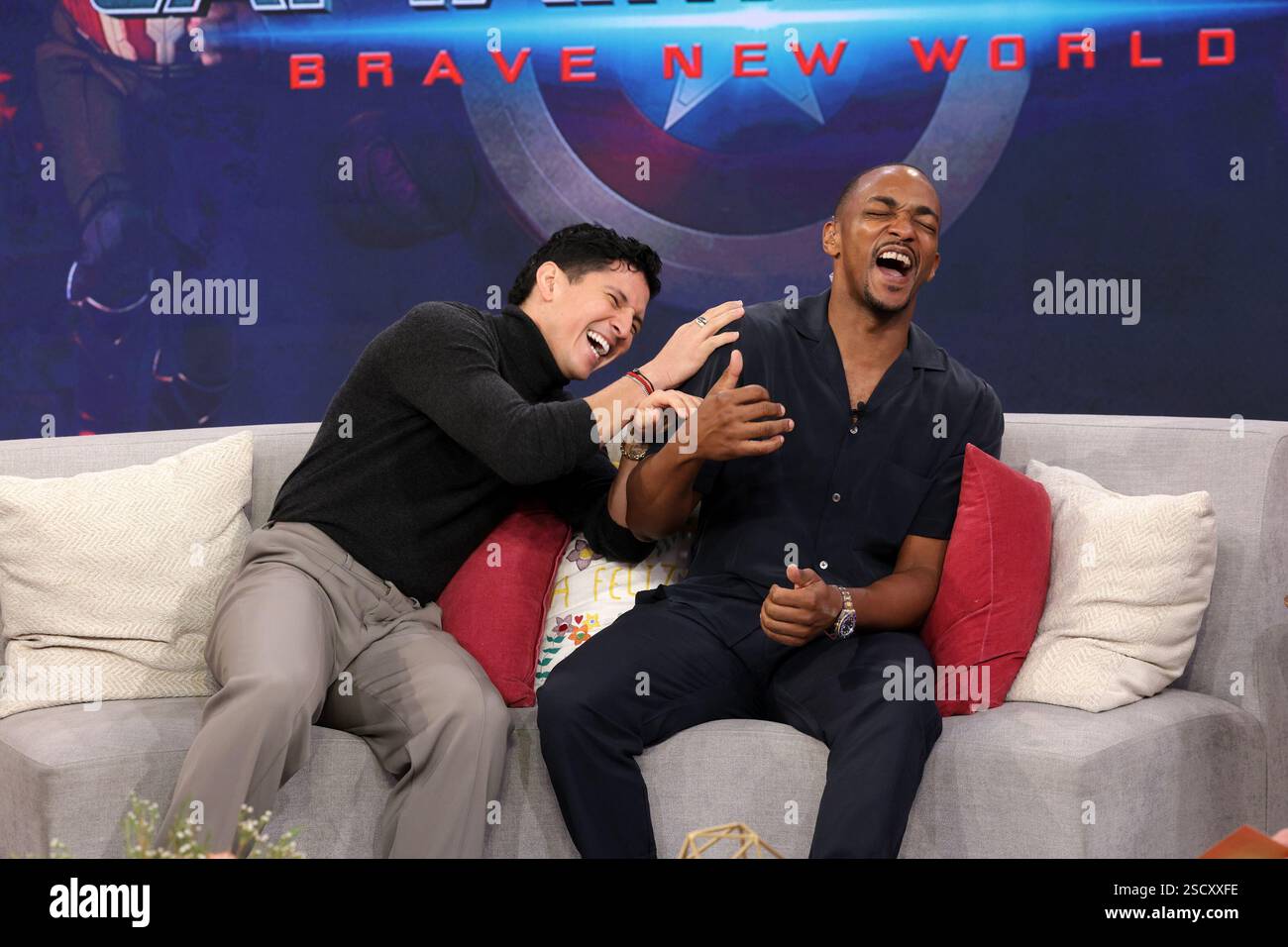 DORAL, FLORIDA - FEBRUARY 7: Daniel Ramirez and Anthony Mackie are seen ...