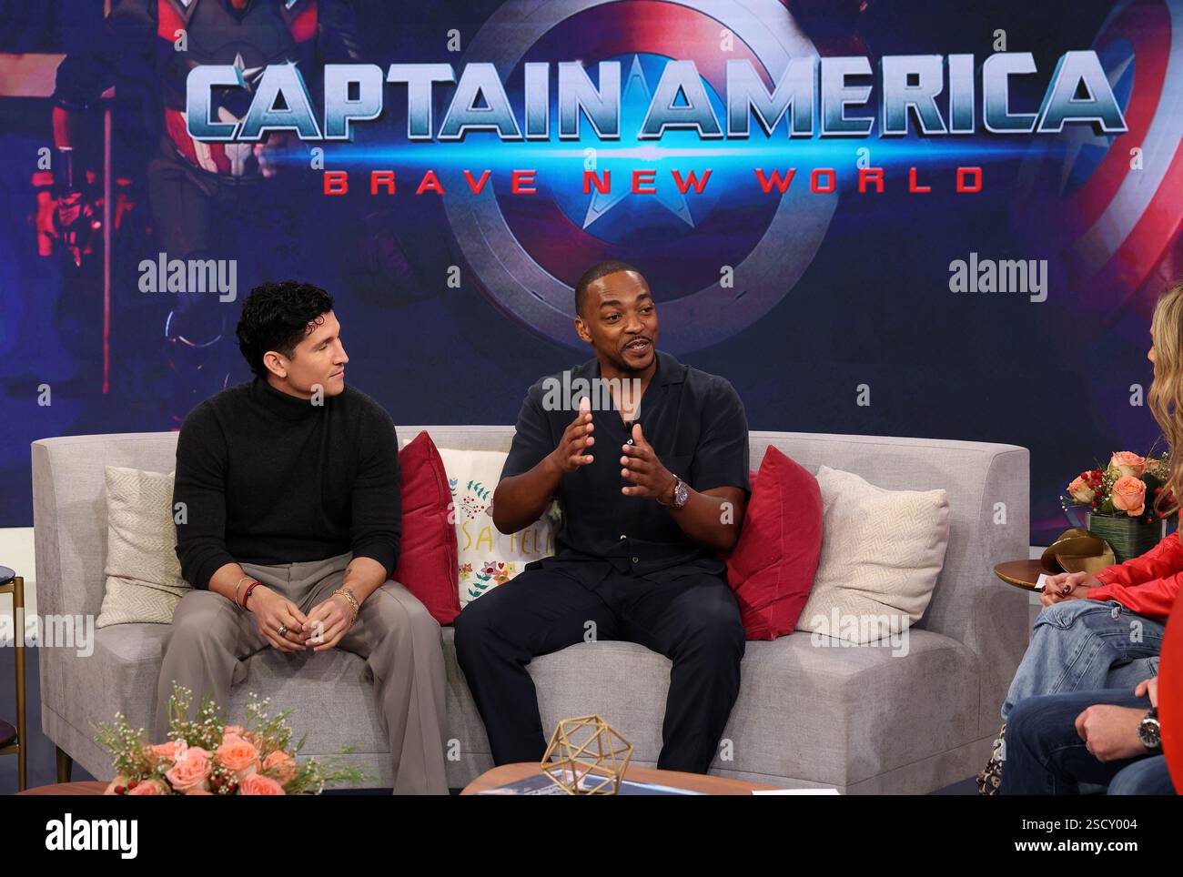 DORAL, FLORIDA - FEBRUARY 7: Daniel Ramirez and Anthony Mackie are seen ...