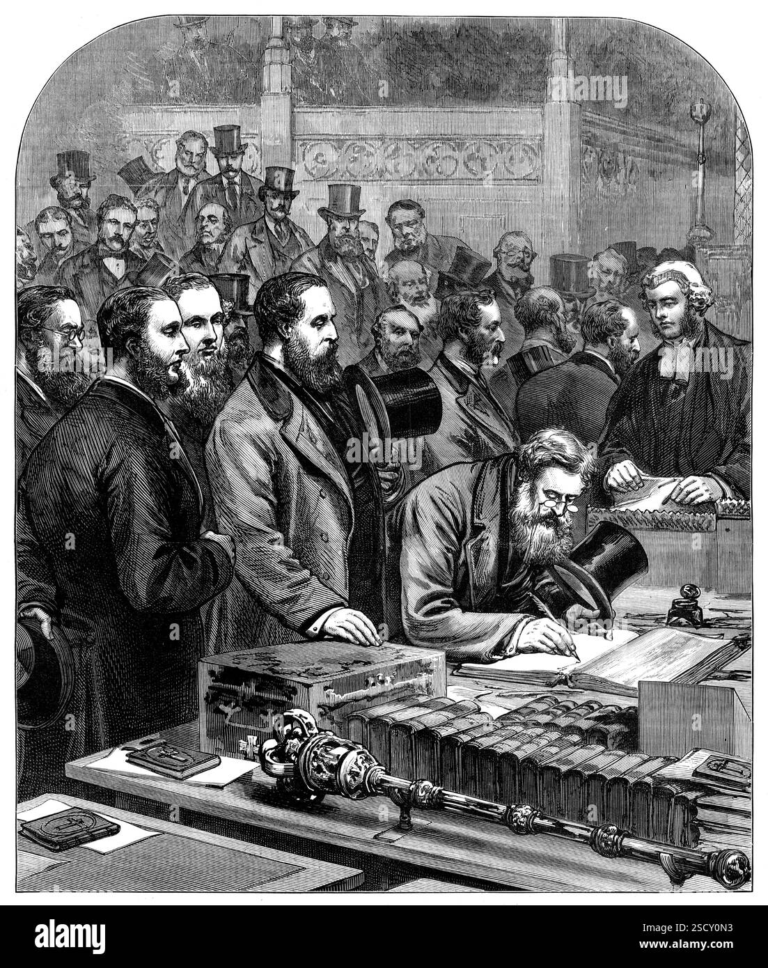 The new House of Commons: members signing the Roll of Parliament, 1880 ...